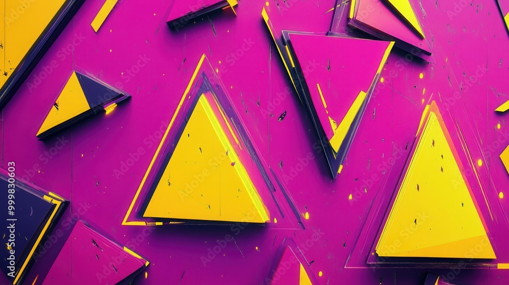 Sharp, interlocking triangle shapes in bold magenta and neon yellow, creating a dynamic sense of ...