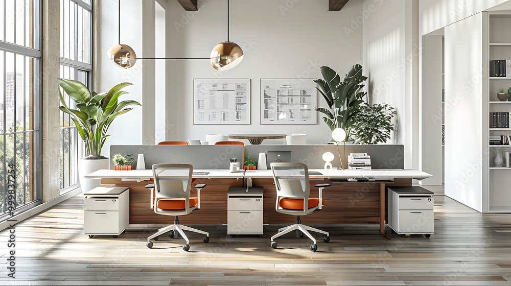 Modern open plan office with collaborative spaces: A sleek, modern ...