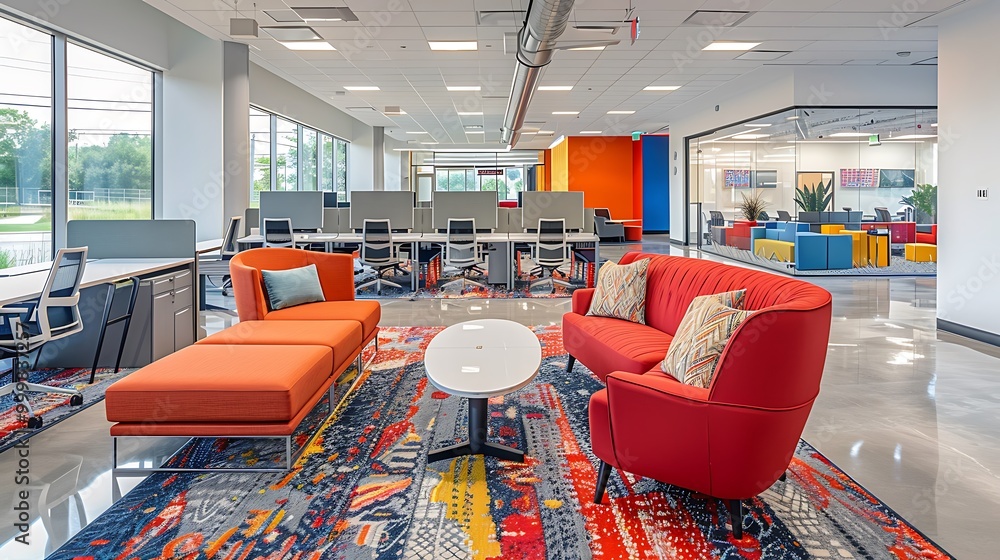 Modern open plan office with collaborative spaces: A sleek, modern ...