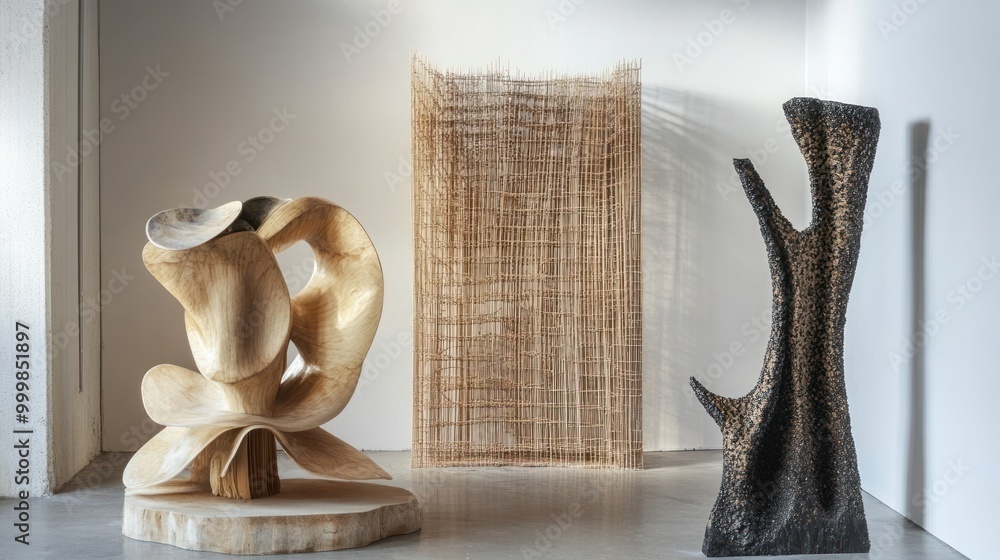 Modern art display featuring unconventional materials and expressive ...
