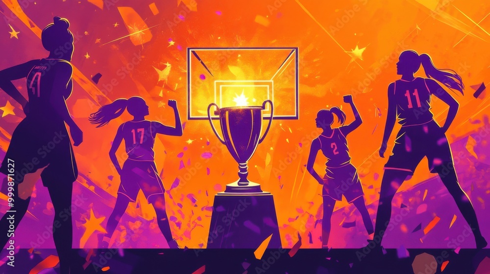 Vibrant vector illustration of WNBA MVP concept featuring trophy ...