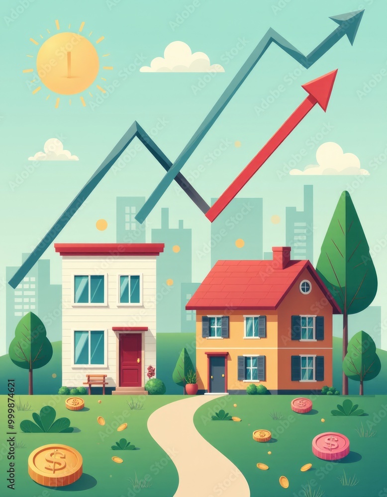 colorful economic growth illustration, upward trending graph ...