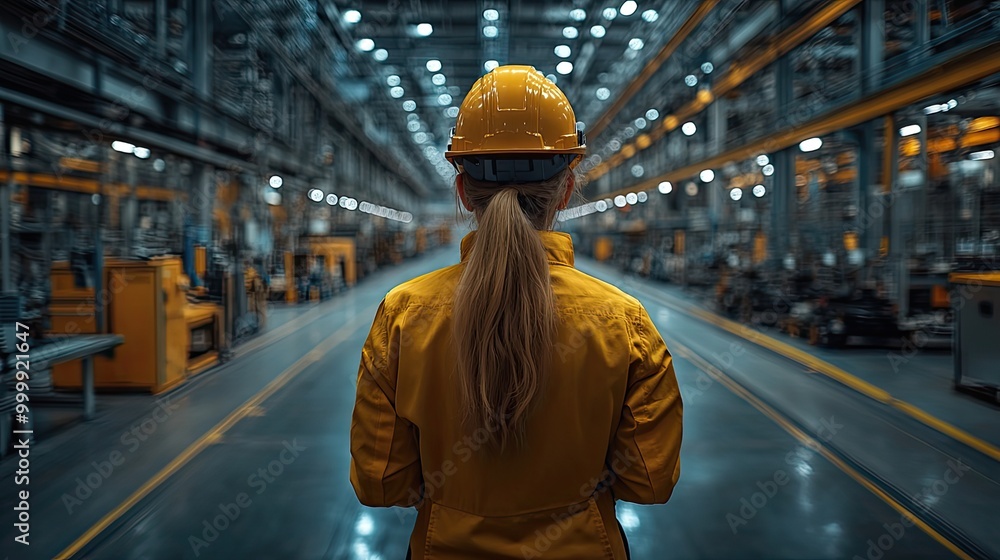 production manager standing in modern industrial factory controlling ...