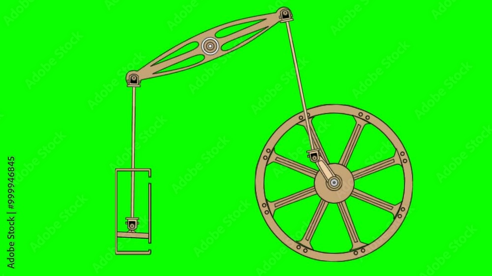 2d animated character of A wooden wheel of a water purification machine ...
