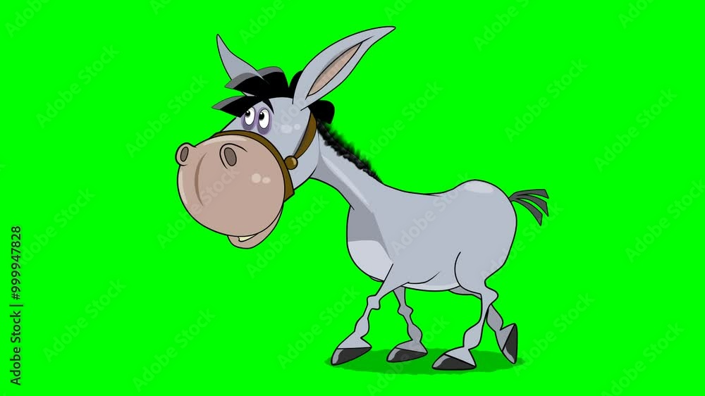 2d animated character of clown or slave of king and donkey walking and ...