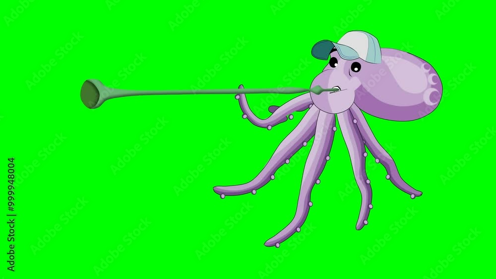 2d animated character of A purple octopus playing a wind instrument in ...