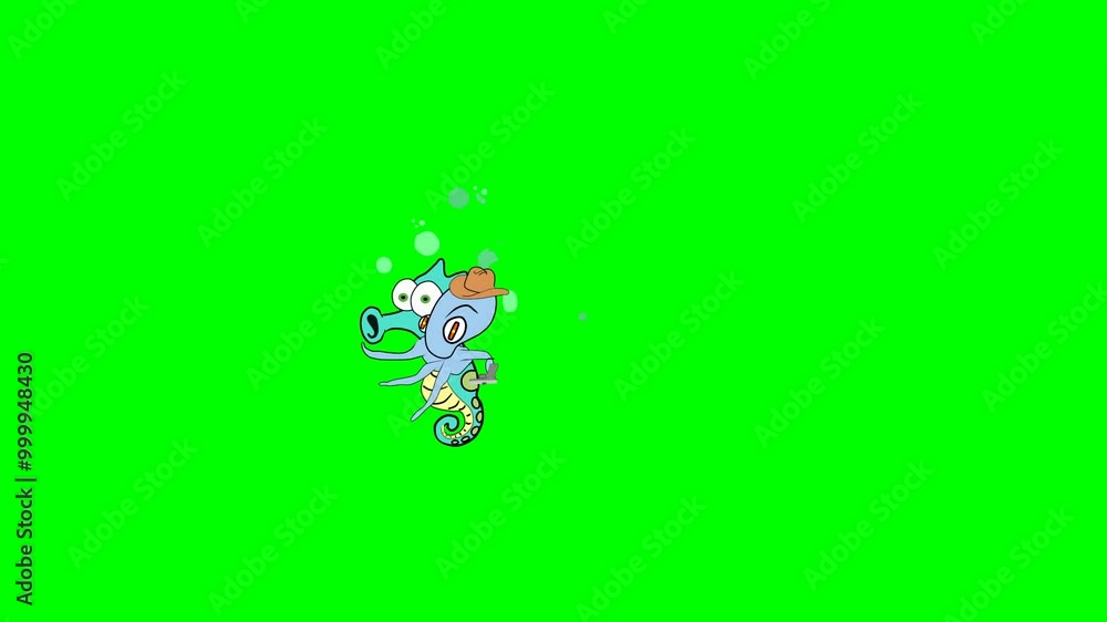 2d animated character of Octopus and seahorse moving and swimming and ...
