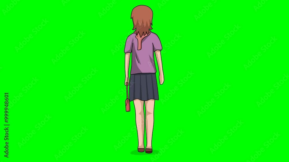 2d animated character of A woman walking forward with a bag in her hand ...