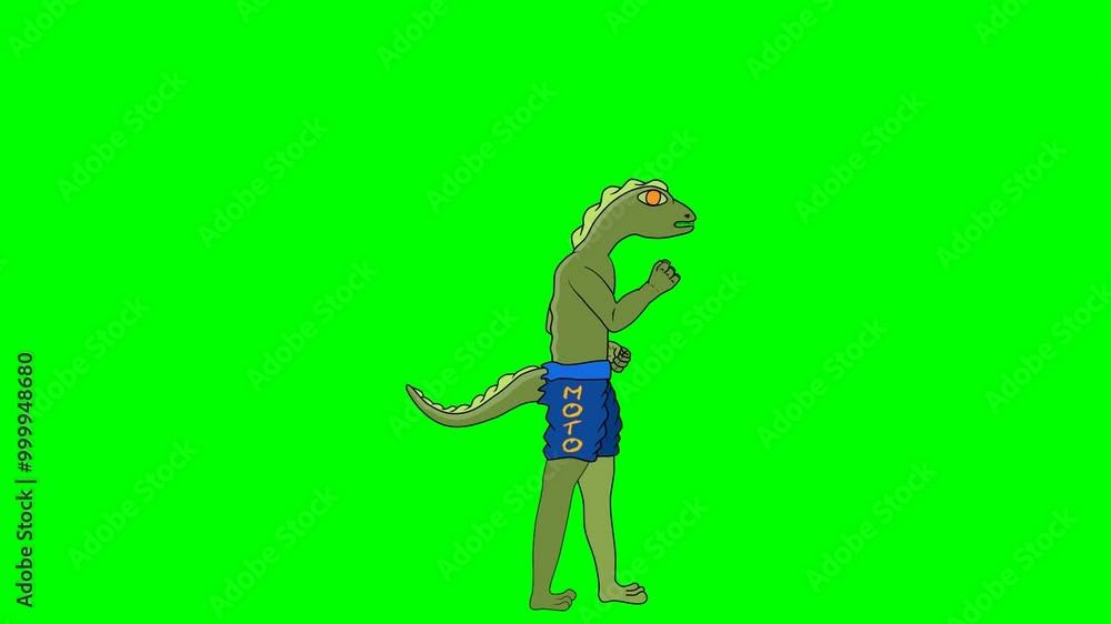 2d animated character of lizard crocodile doing martial art or boxing ...