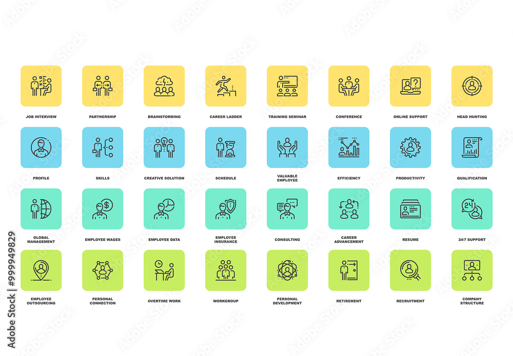 Vector set of corporate management flat line web icons. Each icon with ...