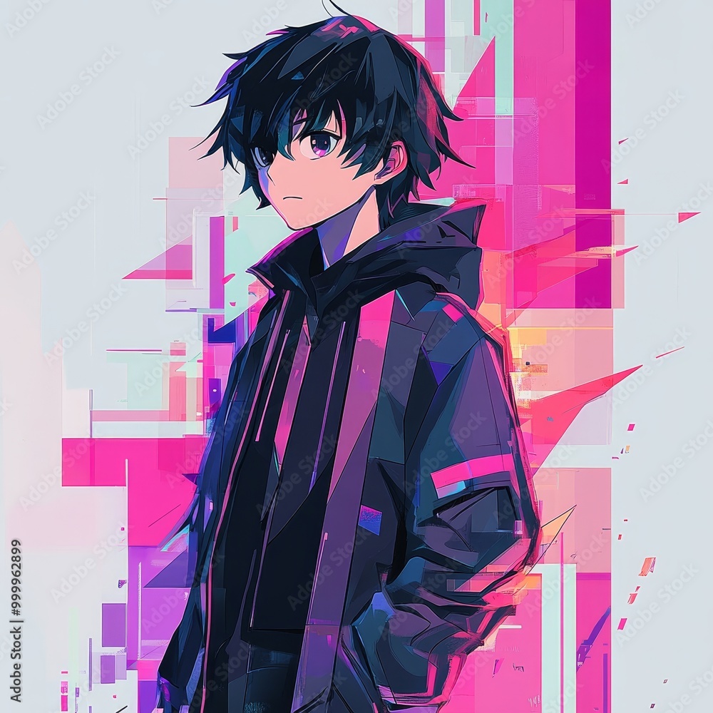 Geometric shapes in anime cartoon boy images. sharp and eye-catching ...
