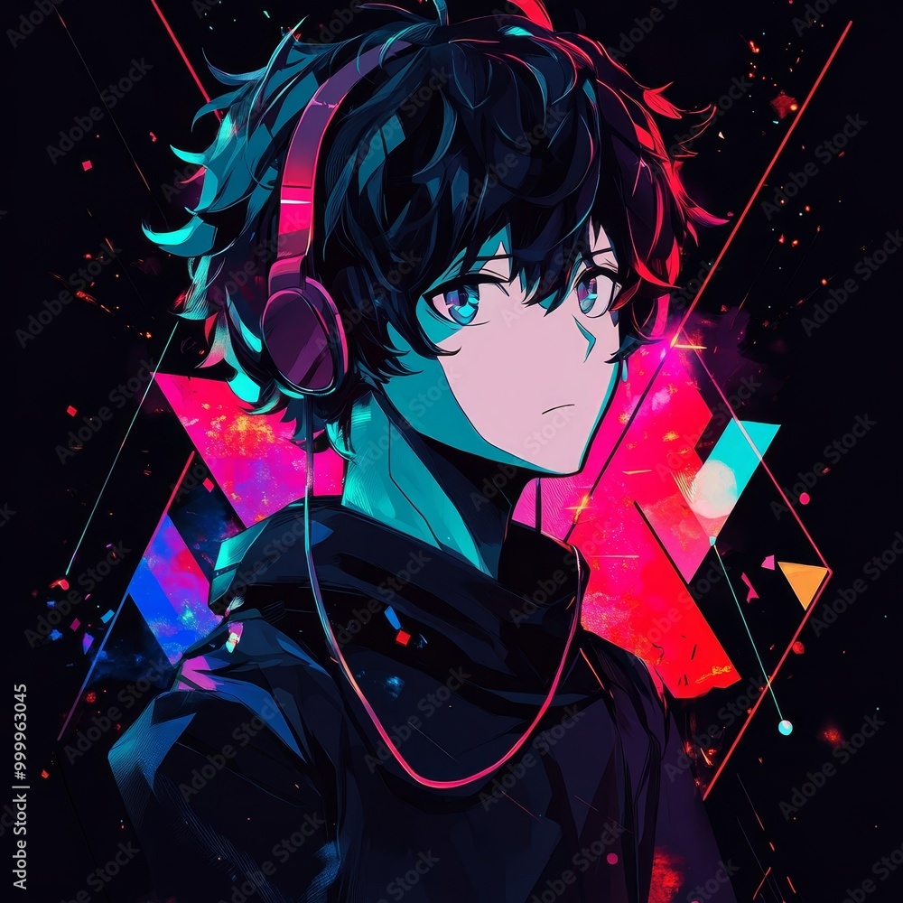 Geometric shapes in anime cartoon boy images. sharp and eye-catching ...