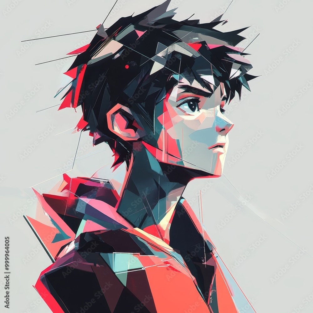 Geometric shapes in anime cartoon boy images. sharp and eye-catching ...