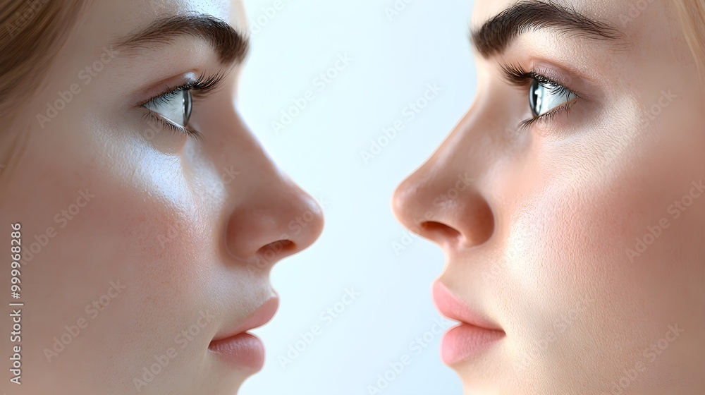Split-screen of nose job results, focusing on narrowed bridge and ...