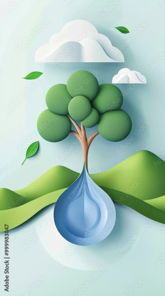 Paper art of water cycle with tree and clouds A paper art ...