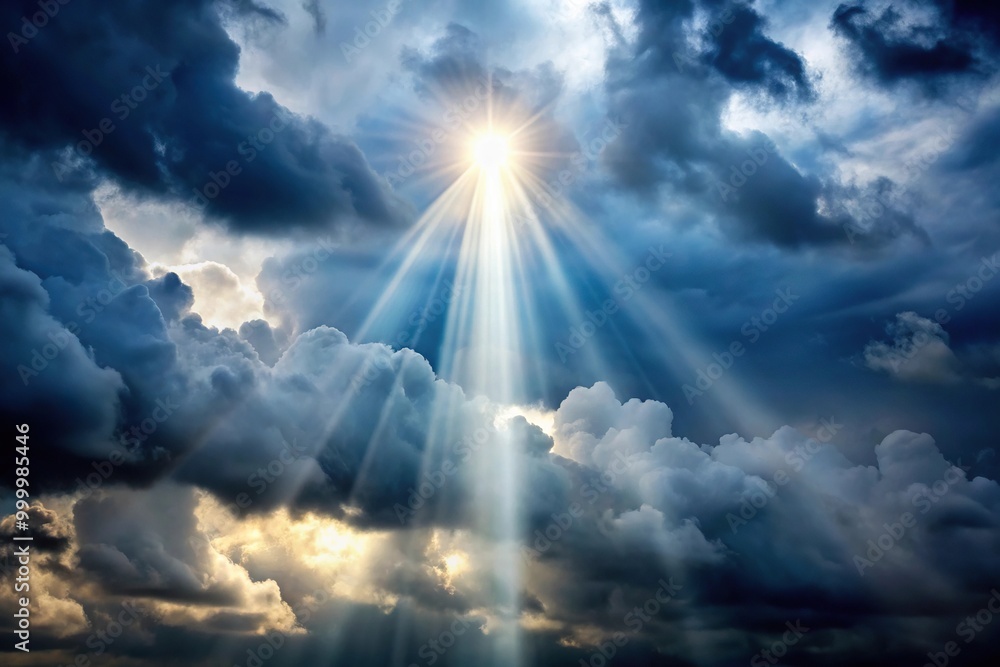 Hope and optimism in challenging times with a beam of light breaking ...