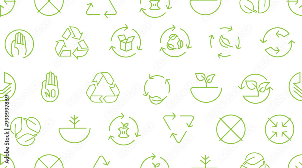 Seamless green eco pattern. Template set arrows eco recycle. Vector ...