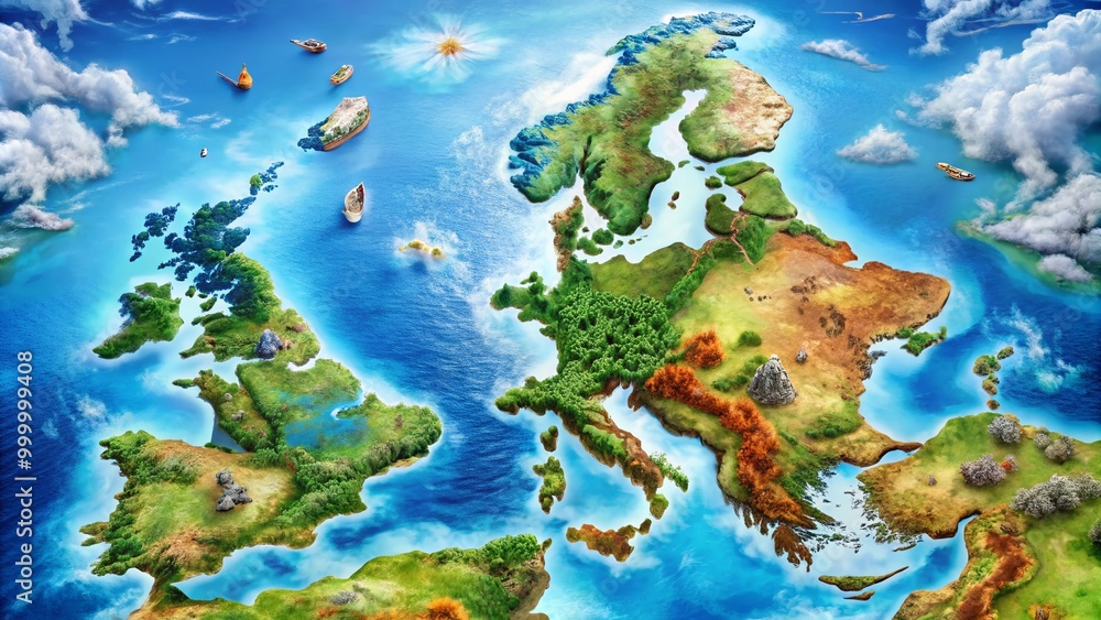 Detailed World Map Highlighting the United Kingdom with Geographic ...