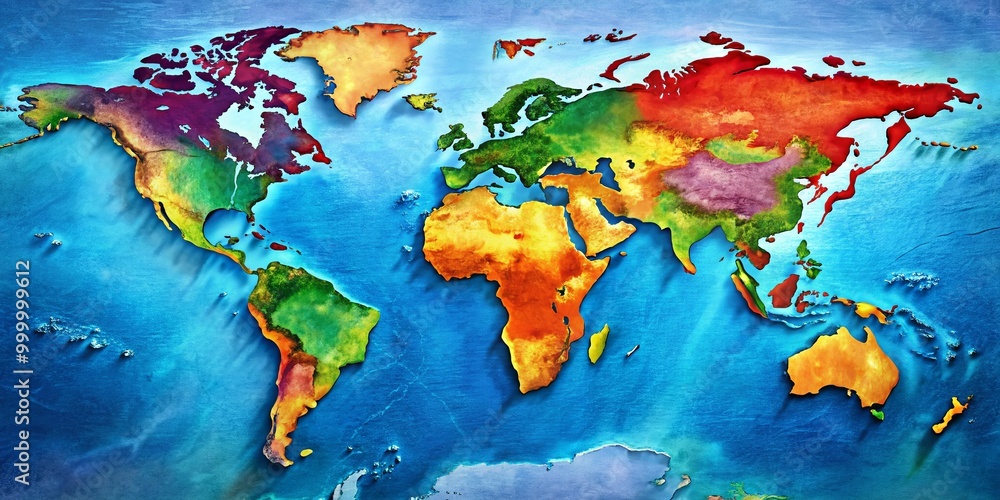 Detailed World Map Illustrated by Regions for Educational and Creative ...