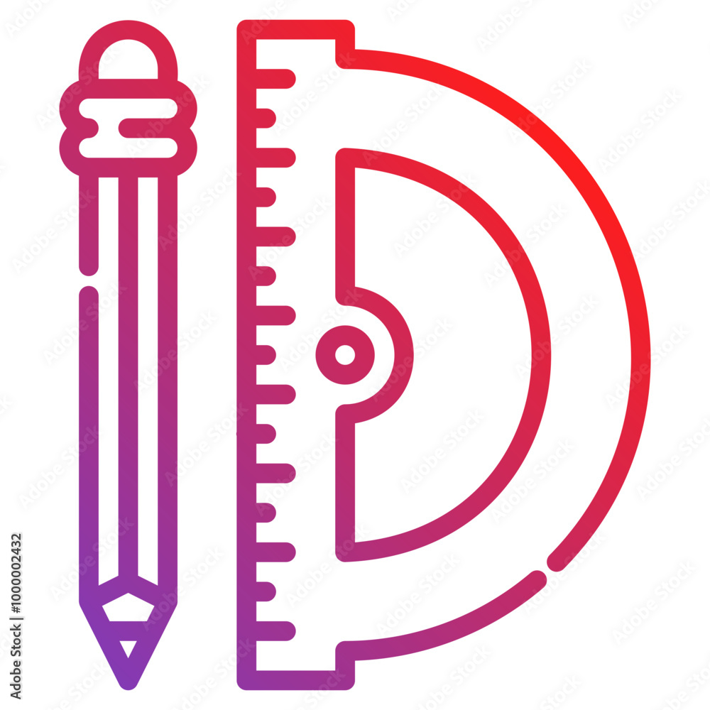 protractor tool. vector single icon with a dashed line gradient style ...
