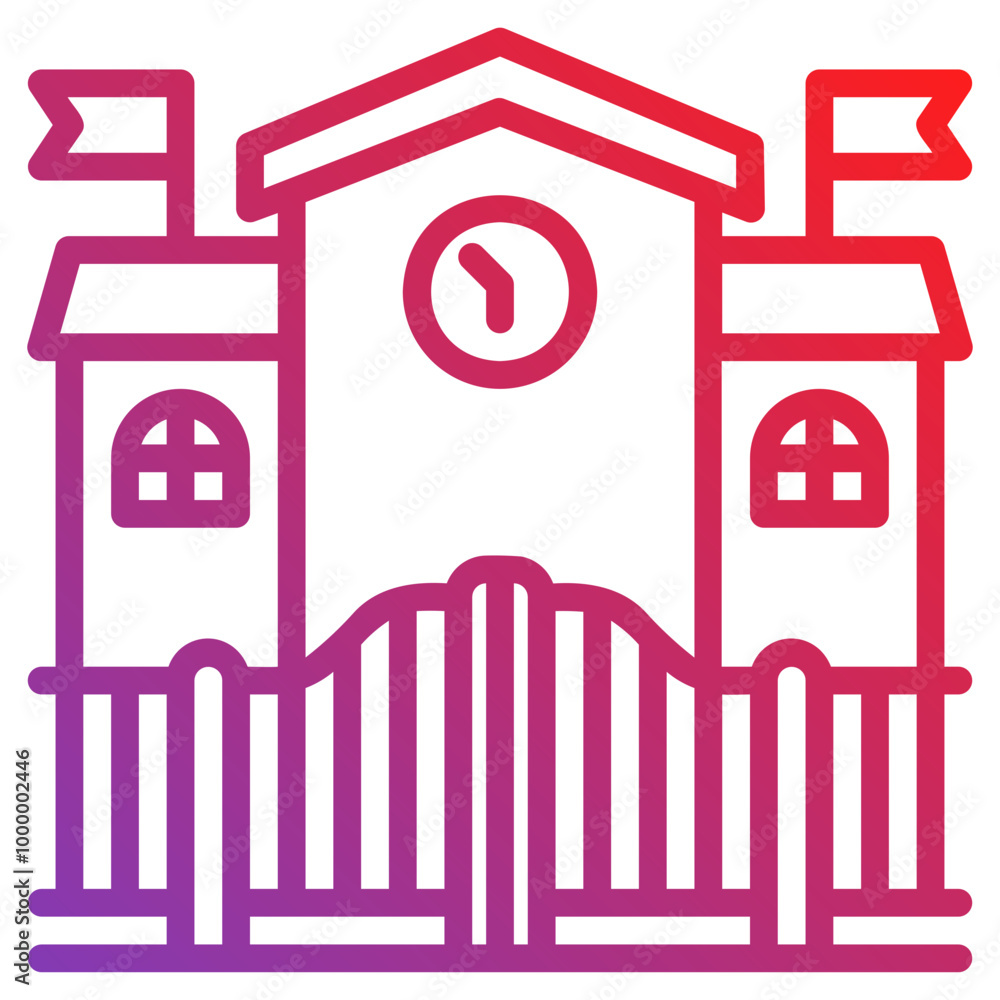school building. vector single icon with a dashed line gradient style ...