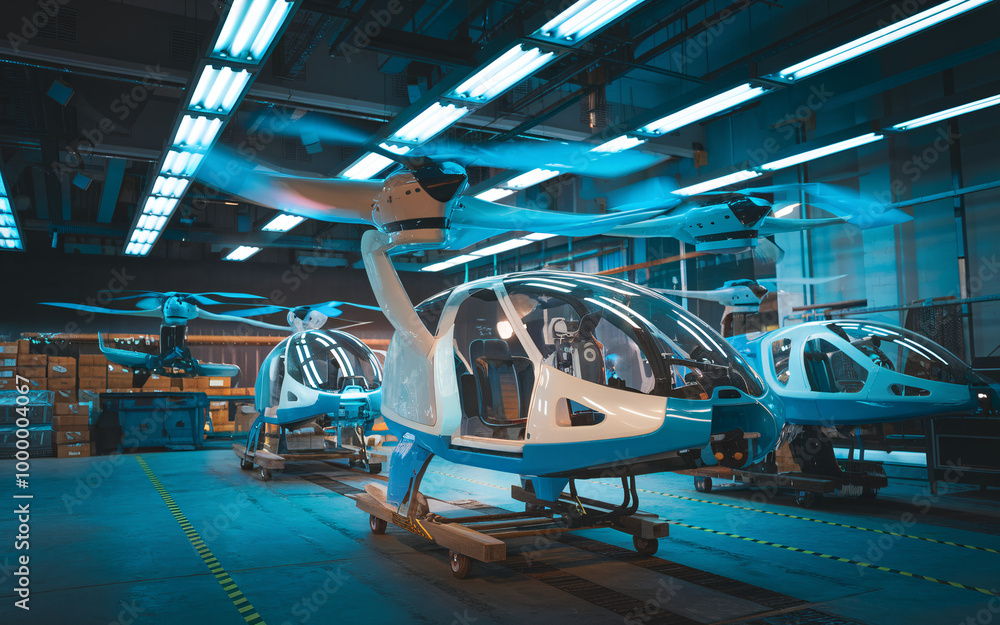 Futuristic Air Taxi Assembly Line: The Dawn of Urban Air Mobility Stock ...