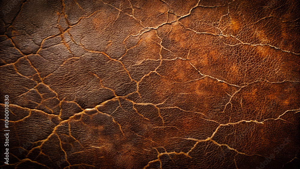 Vintage cracked leather texture in dark brown tones with visible aging ...