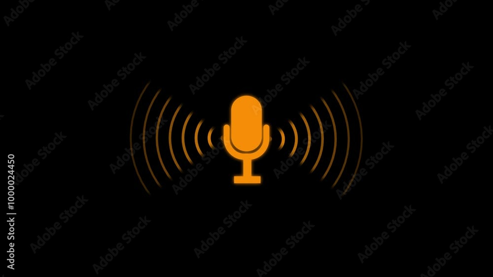 Microphone animation. Sound wave on black background. Voice recording ...