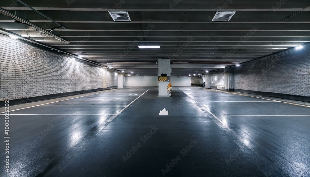Empty parking lot. The interior of an underground garage with a lot of ...