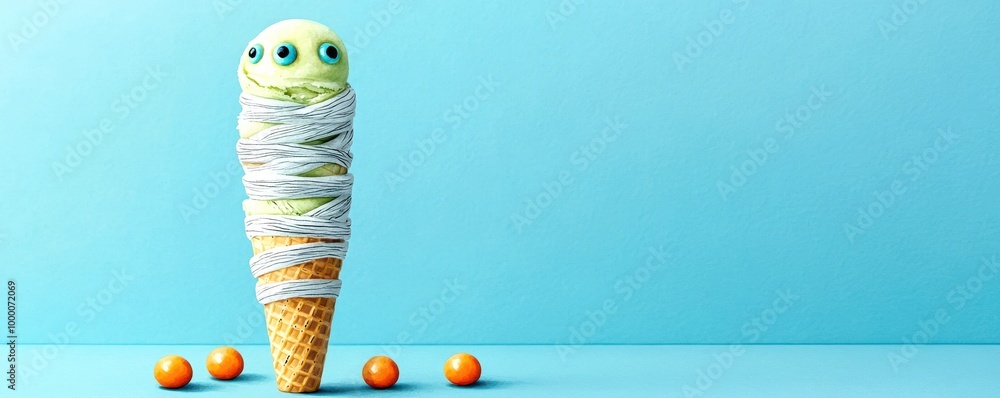 Cute ice cream cone with googly eyes on a blue background. Stock ...