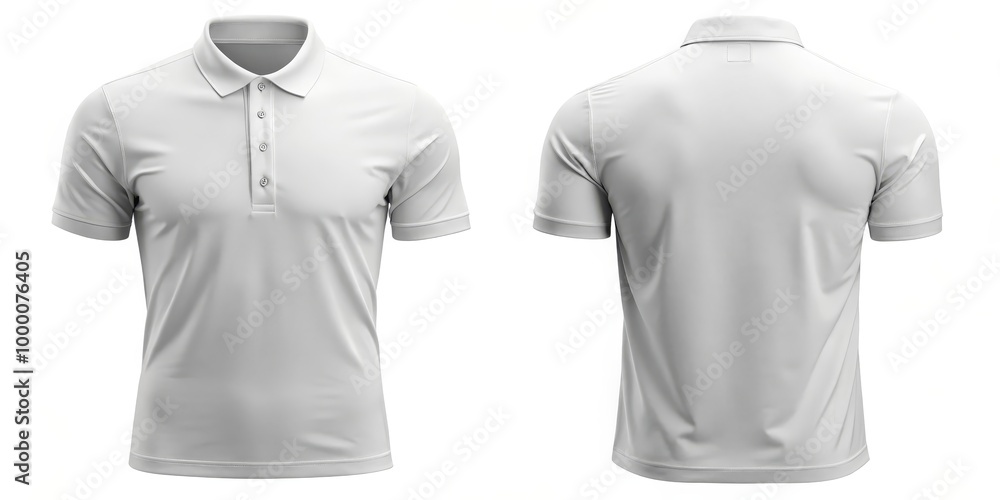 Classic White Polo Shirt Front and Back Views on Clean White Background ...