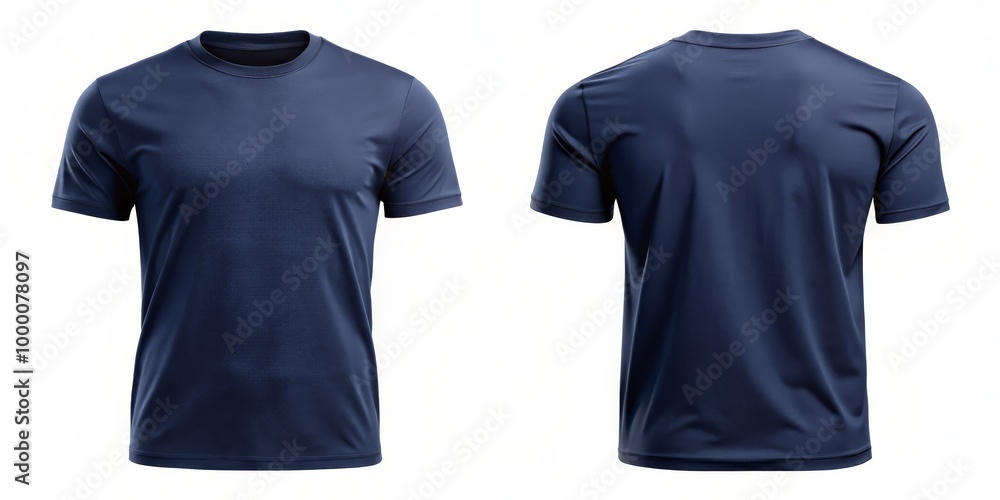 Minimalist Navy Blue T-Shirt Front and Back Views on White Background ...