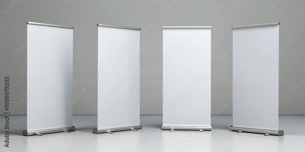 Professional Blank Retractable Banner Stands in Symmetrical Row ...