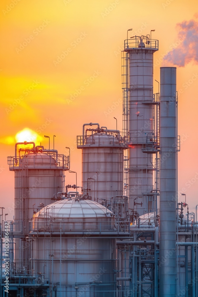 Petroleum processing facility emitting greenhouse gases, showcasing ...