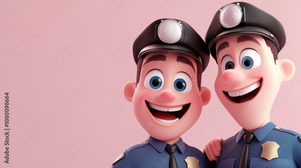 Two cartoon police officers are smiling and posing for a picture Stock ...
