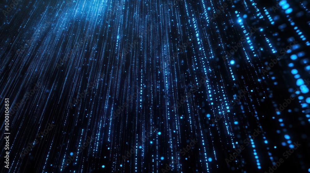 Binary Code Matrix. Digital Data Stream. Cyber Technology. Elegant Blue Coding Panorama ...