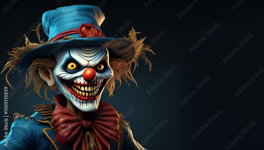 Spooky Cartoon Halloween Evil Scary Scarecrow Character with Space for ...
