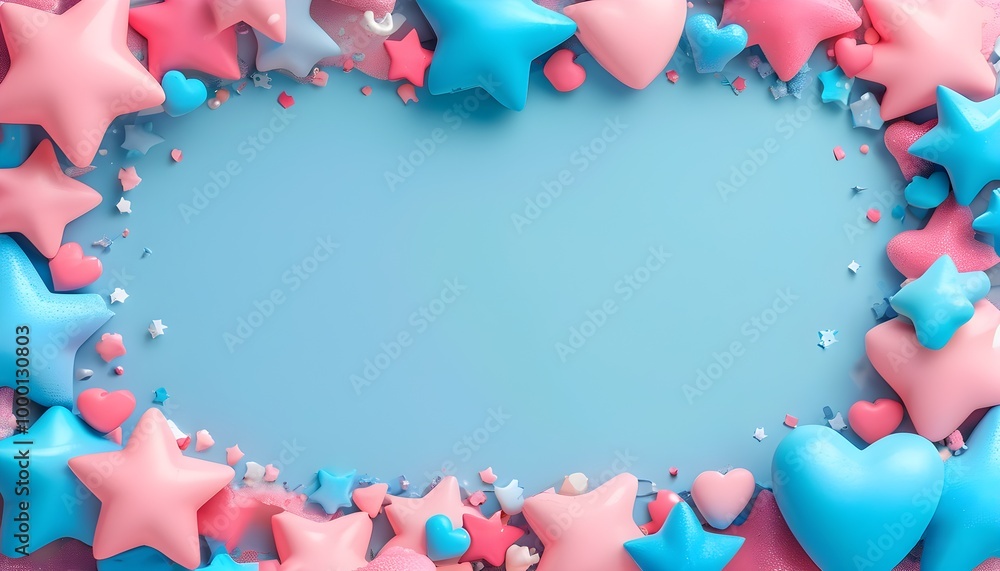 Playful star and heart border design in vibrant blue and pink, perfect ...