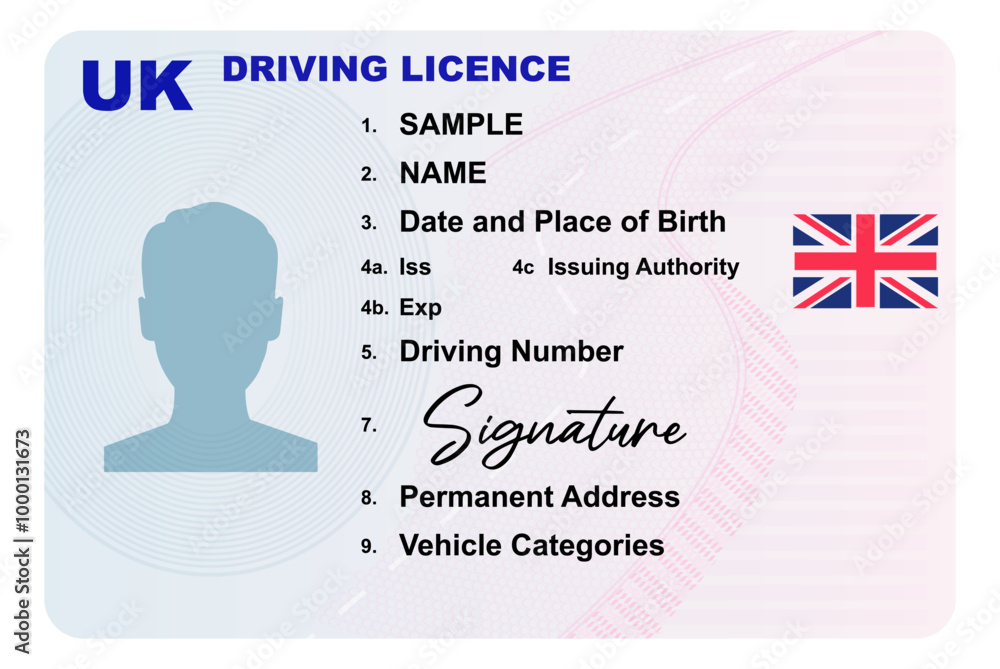 UK driving licence illustration isolated on white background. Person ...