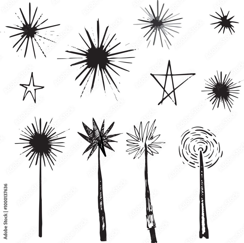 Magic Wand line drawing witch set Halloween clipart party invitation ...