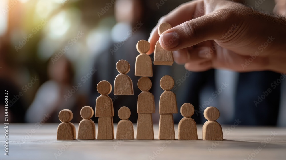 Organizational chart with human resource managers hand placing wooden ...