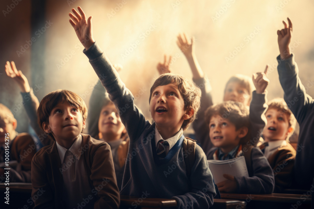 In a vibrant classroom filled with enthusiasm, several children are ...