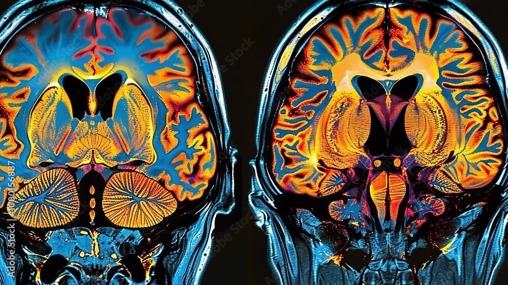 Two colorful coronal views of the human brain are being shown ...