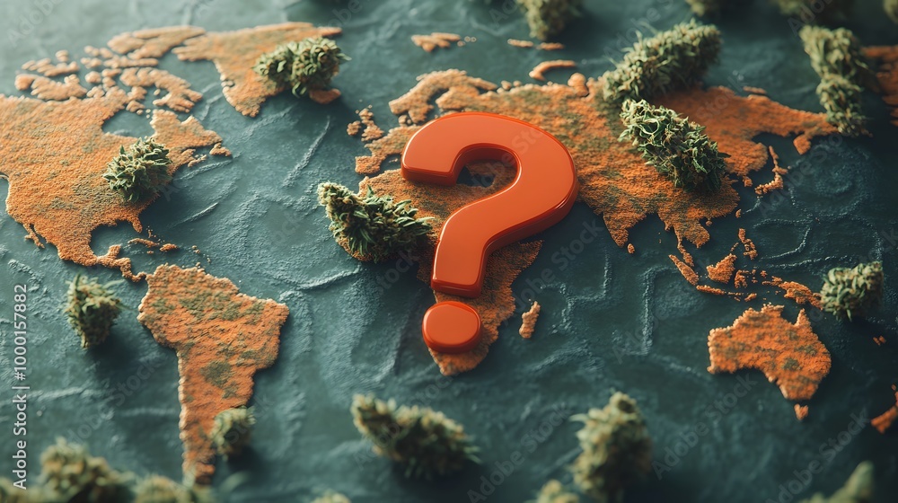Doubt, Question Mark on Top of World Map with Cannabis Around, Standard ...
