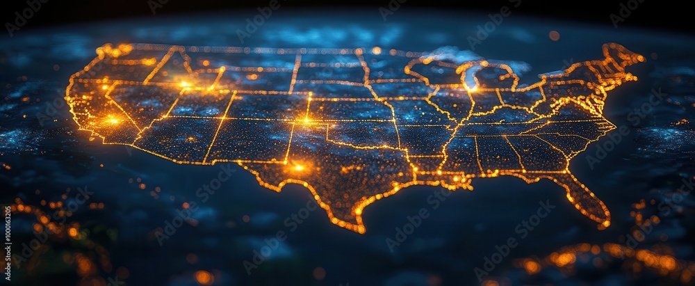 satellite grid pattern overlays a detailed map of the usa visually ...
