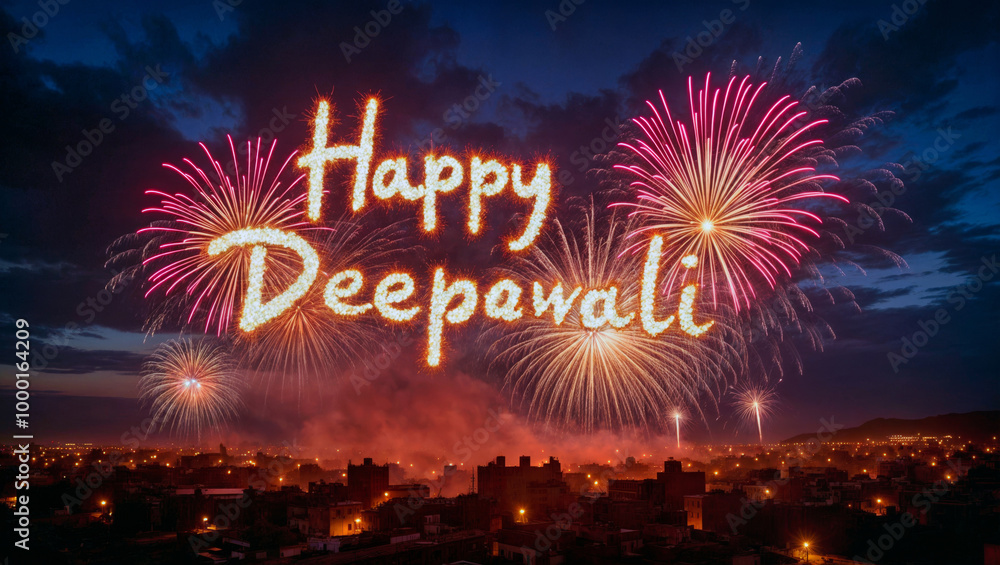 Spectacular fireworks display illuminates night sky with "Happy ...