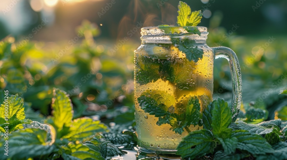 Nettle Tea cold plant drink, iced tea or lemonade. Organic natural ...