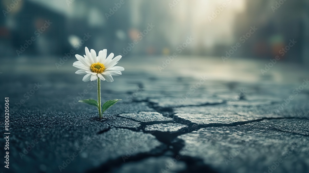 resilient flower emerging from cracked urban pavement symbol of hope ...