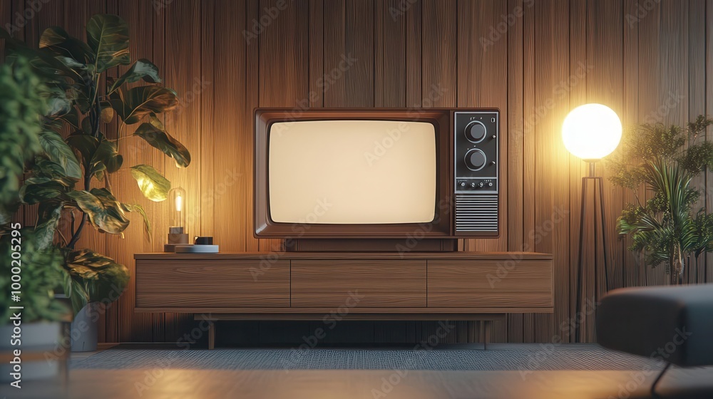 retro media nostalgia vintage television set with wood paneling and ...