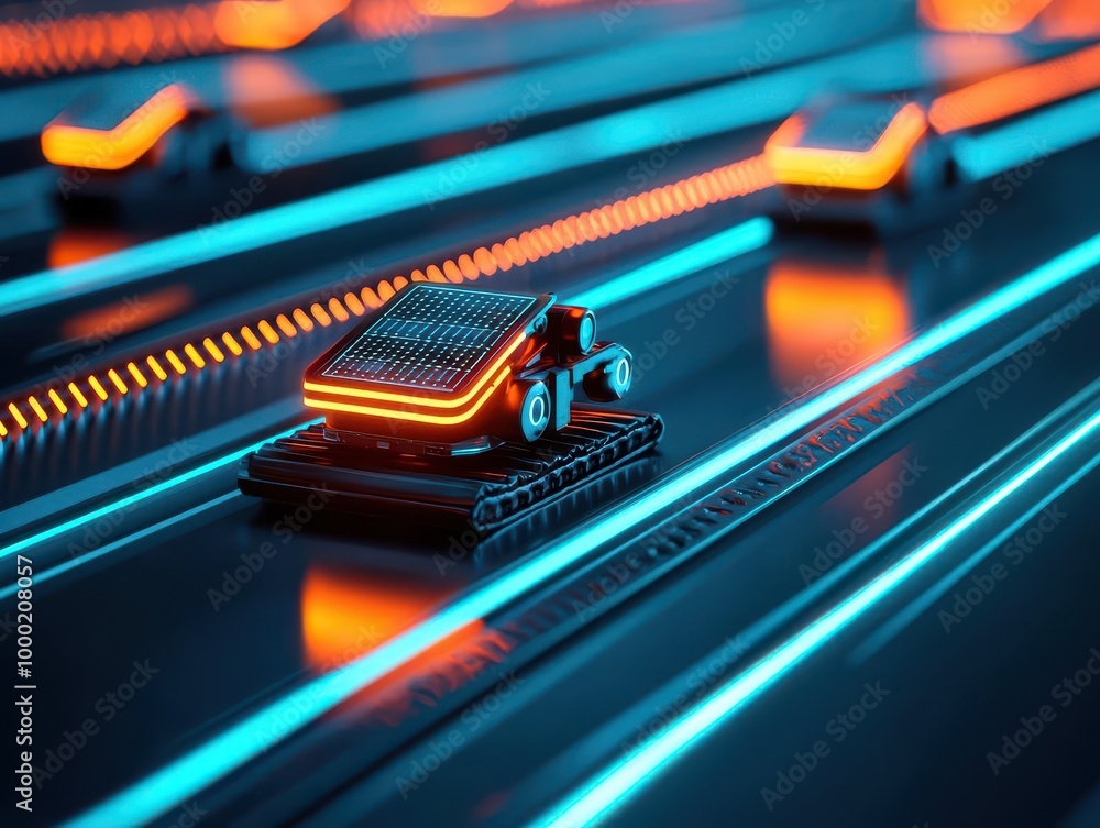 Road paving robots installing layers of advanced asphalt, solar-powered ...